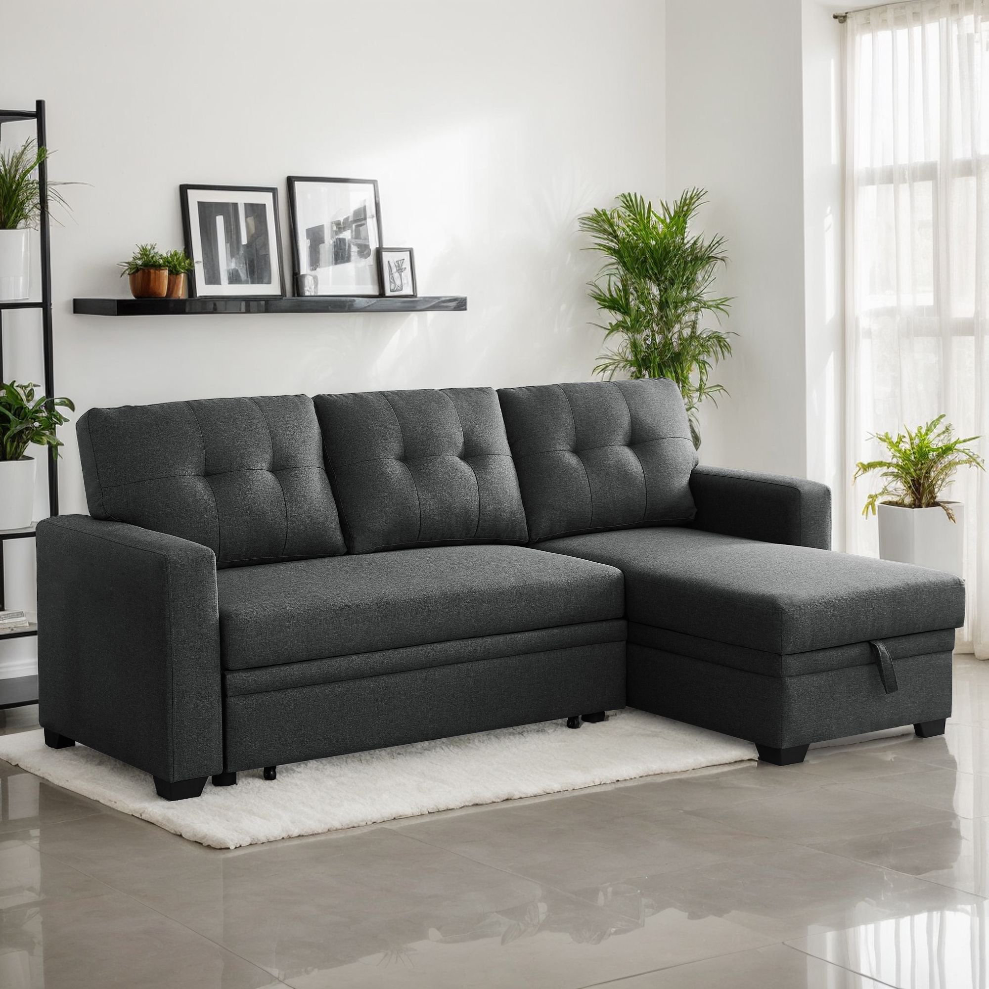 Ebern Designs 82" Linen FlexiComfort 3-in-1 Sectional 3 seats Sofa UrbanRelax Convertible ...